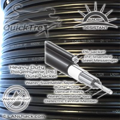 12 Strand Outdoor OS2 Aerial Fiber Optic Assembly w/ Messenger